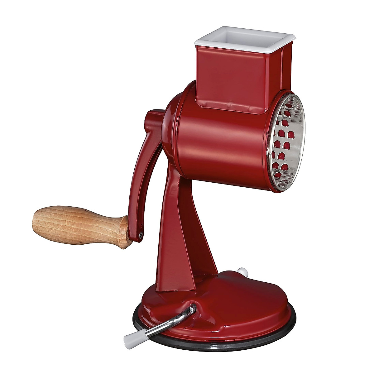 Zassenhaus Classic Drum Grater, Manual Kitchen Grater, Painted Metal, Beech Wood, Stainless Steel, Suction Base, 2 Grating Drums and Pestle, Can be Used as Vegetable Cutter, Cheese Grater and Slicer