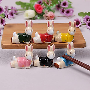 WAIT FLY WAIT FLY Cute Animals Shape Chopsticks Rest Set Spoon Stand Rest Set for Knife Fork Holder-Rabbits-6 PCS