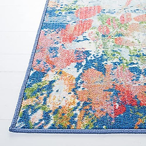 SAFAVIEH Paint Brush Collection Machine Washable Slip Resistant 5'5" x 7'6" Navy/Orange PTB157N Floral Distressed Living Room Dining Bedroom Area Rug