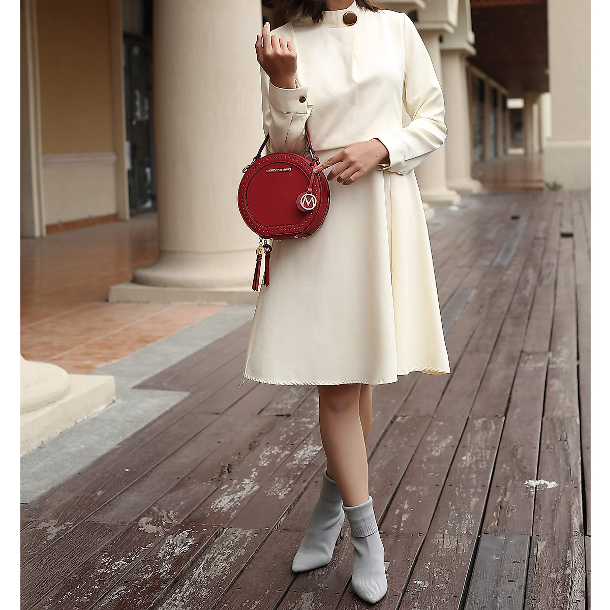 MKF Collection Circle Crossbody Bag for Women, Designer Lady Purse Round Messenger