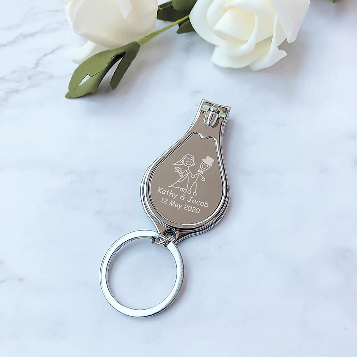 60pcs Personalized Custom Nail Clipper Bottle Opener Keychain Engraved Any Text/Logo Wedding Favors, Brewery, Bar, Anniversaries, Party, Restaurant, Manicure, Guests, Travel