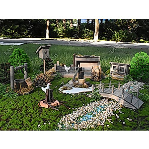 iland Fairy Garden Accessories incl Wooden Wishing Well & Ax w/ Firewood & Chicken Coop & Birdhouse & Mini Bridge, Nativity Scene on 1/12 Scale