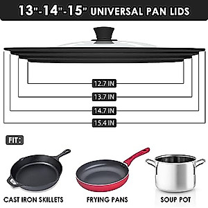 GDDGCUO Universal Pan Lids, Large Silicone Pot lids for Pots, Pans & Skillets - Fits 13", 14" & 15" Diameter Cookware, Frying Pan lid BPA Free and Dishwasher Safe