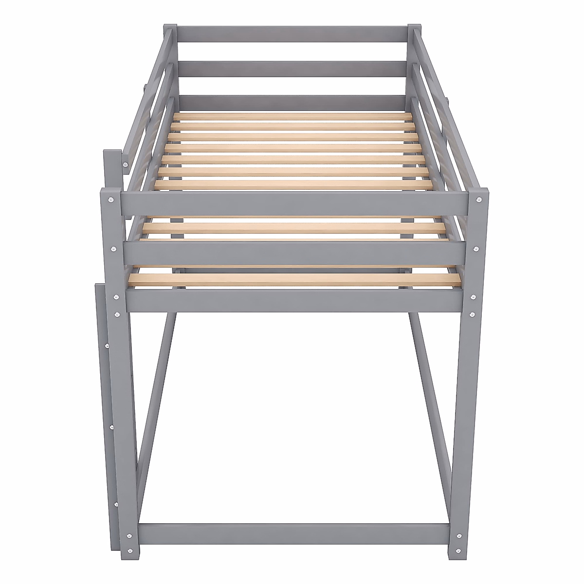DEYOBED Twin Over Full Bunk Bed Wooden Kids Bed Frame with Ladder for Kids Teens