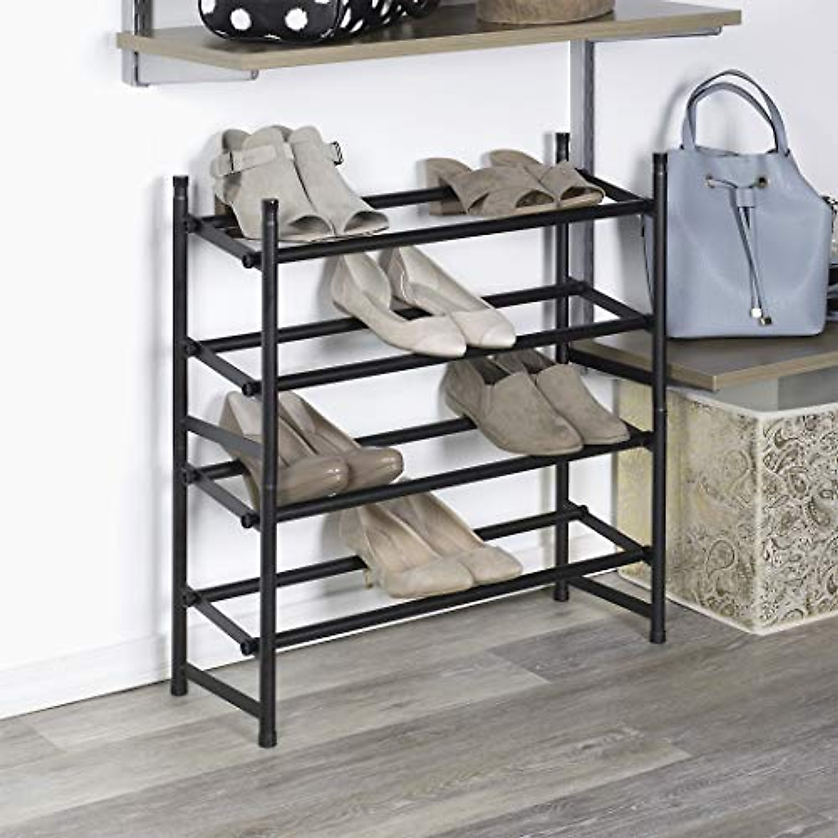 Richards Telescoping Stackable/Expandable Free Standing Shoe Rack, 2-Tier Holds Up To 10-Pair, Matte Black