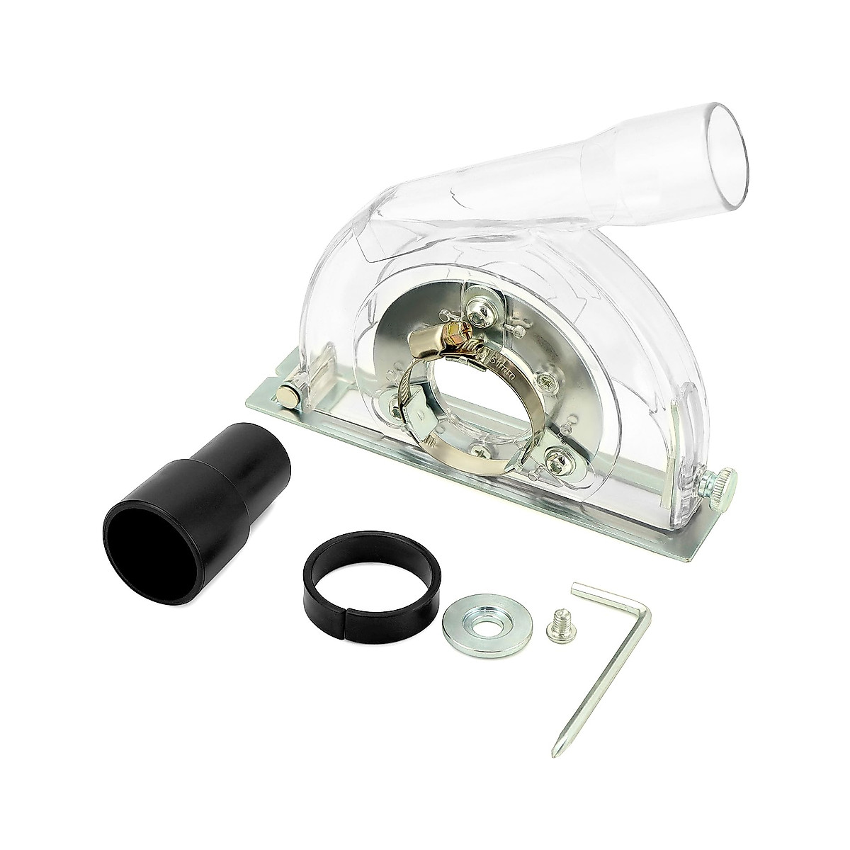 QWORK Cutting Dust Shroud for Angle Grinder 4-1/2" to 5", Transparent Cutting Dust Shroud Grinding Cover, Angle Grinder Dust Collection Attachment