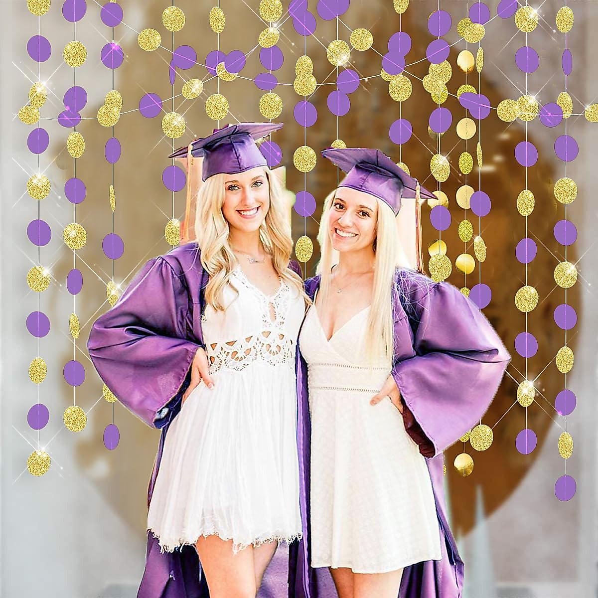 Graduation Party Decorations Purple Gold 2024/Purple Gold Graduation Decorations/Purple Gold Birthday Party Decorations Purple Paper Garlands for Eid Mubarak Decorations/Bridal Shower