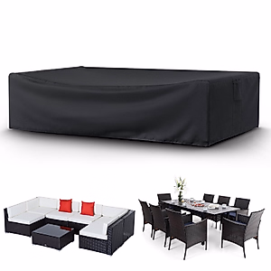 STARTWO Patio Furniture Covers, Waterproof Heavy Duty 500D Outdoor Sectional Sofa Cover, 126x64x28in, Patio Cover for Outdoor Furniture with Windproof Buckles, Patio Table and Chair Set Cover, Black