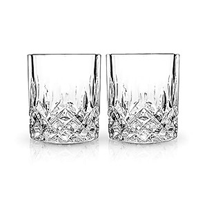 Viski Admiral Crystal Whiskey Tumbler Set of 2 - Premium Crystal Clear Liquor Drinking Glass, Classic Lowball Cocktail Glasses Gift Set, 9 Oz