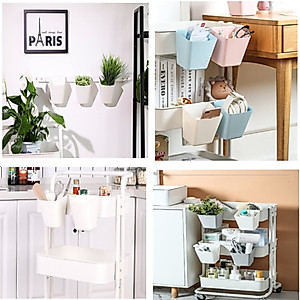 6 Pack Hanging Cup Holders, Wall Organizers, Rolling Cart Accessories Hanging Pen Holders Storage Containers Hanging Buckets for Home Decor Office, Kitchen, Art & Craft Supplies Accessories (White)