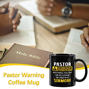 YHRJWN - Pastor Appreciation Gifts, Pastor Warning Coffee Mug, Pastor Appreciation Religious Gifts for Men Friends Coworker, Unique Pastor Christian Gifts for Birthday Christmas, 11 Oz Black