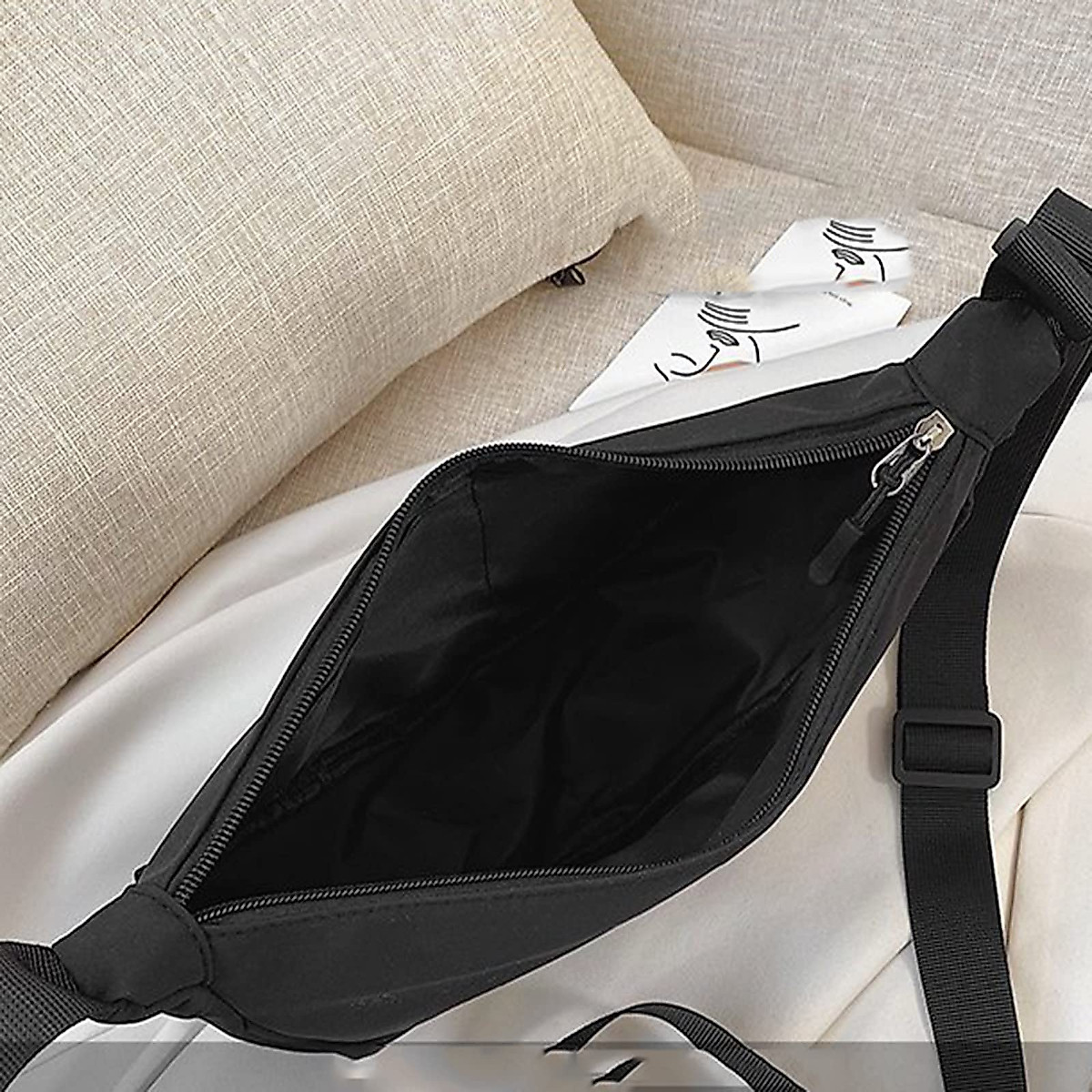 Handbag Dual Use Black Custom Printed Cotton Canvas Tote With Outside Messenger Bag Men's Shoulder Bag (White, One Size)