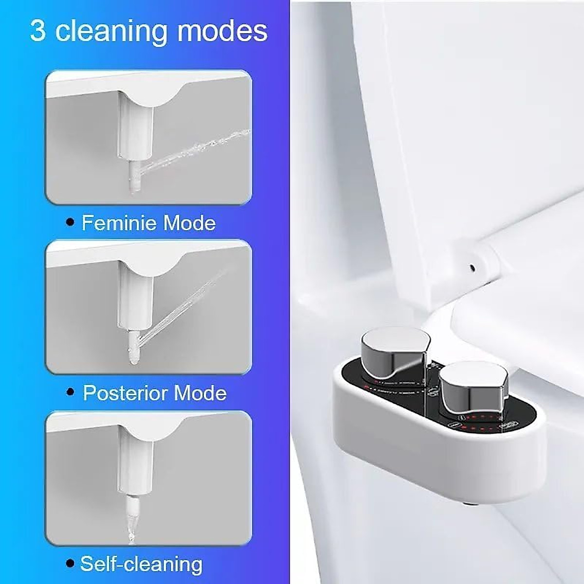 BIDETØASIS Bidet Double-Nozzle Non-Electric Bidet for Toilet, with Front and Rear Washing Functions as Well as a self-Cleaning Mechanism. Adjustable Water Pressure. Easy to Install. (Black)