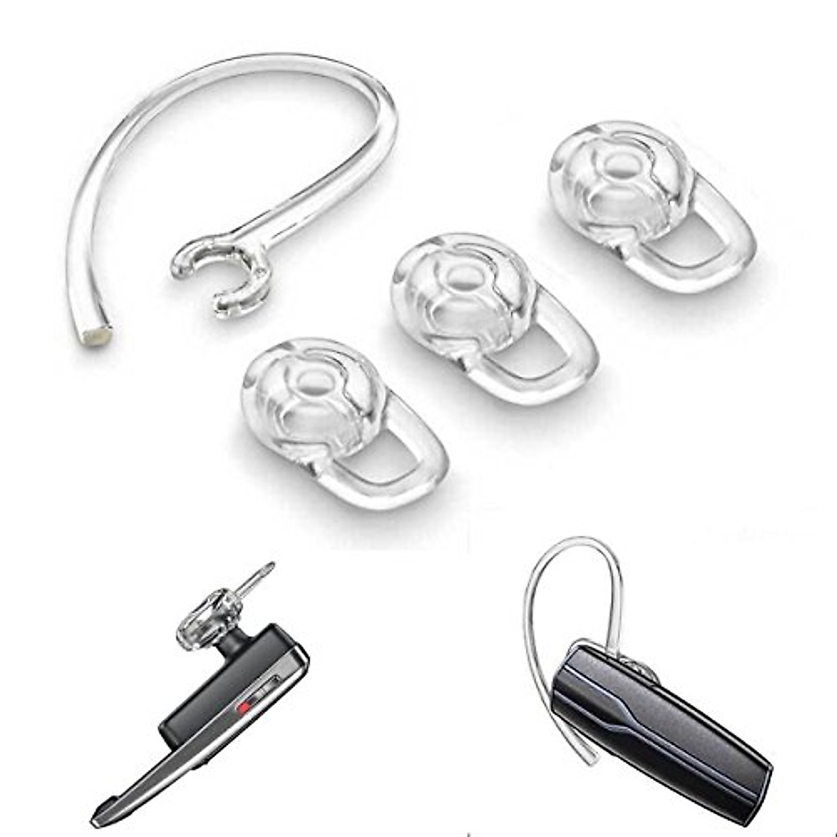 Zotech Earbud Gel & Ear Hook for Plantronics, 12 Pcs (Small/Medium/Large) Clear Replacement Eargel & 8 Pcs Clear Ear Hook, Fit for Plantronics M155 M165 M1100 M100 M55 M28 M25 Voyager Edge
