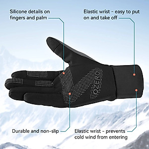 OZERO Winter Gloves for Men Touch Screen Glove Non-Slip Silicone Gel Warm for Smart Phone Texting - Thermal Windproof and Waterproof for Running Cycling Driving - Black (Large)