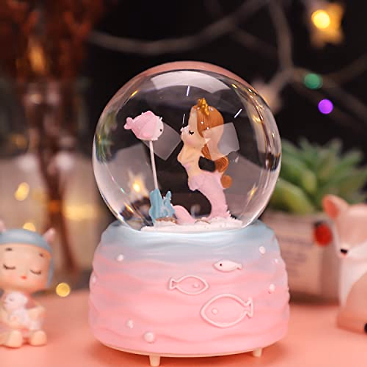 Snow Globes,Mermaid Snowglobes with Musical,LED Lights, Gifts for Girls,Birthday Christmas Festival Gift for 5-12 Year Old Girls (Pink)