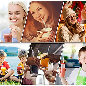 16 Pieces Reusable Glass Straw with Flower Cute Colorful Glass Straws with Design 7.87 x 0.31" Shatter Resistant Bend Straws and Cleaning Brush for Cocktail Hot or Cold Drinks