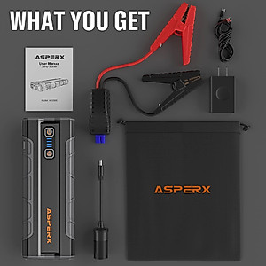 ASPERX AX2500 Car Jump Starter, 2500A Peak Battery Starter for 10L Gas or 7.3L Diesel Engines, 12V Auto Battery Booster, Lithium Jump Box with USB QC3.0, Jump Pack with Built-in LED Light