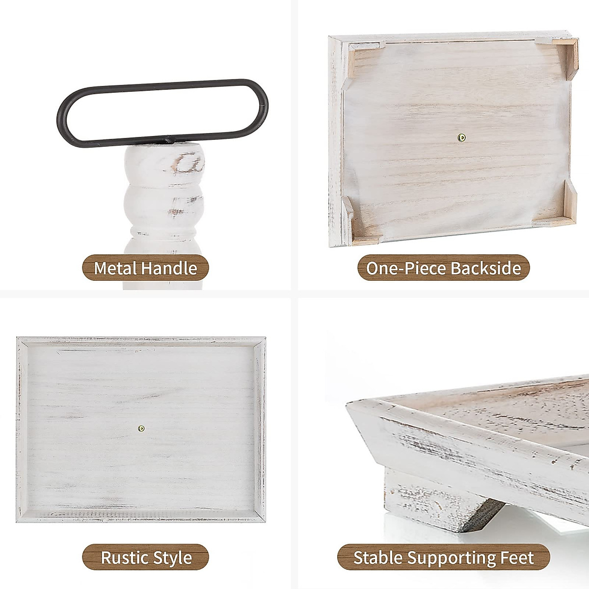 Hanobe Tiered Tray for Table Decor: 2 Tier Serving Stand Farmhouse Decorative Tray for Coffee Bar Centerpiece Rectangle Wood Display Stands Kitchen Counter (White)