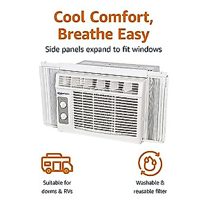 Amazon Basics Window Mounted Air Conditioner with Mechanical Control Cools 150 Square Feet, 5000 BTU, AC Unit, White