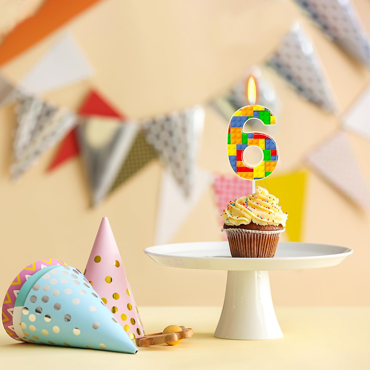 Building Blocks Birthday Cake Candle - Numeral Birthday Candles for Boys Girls, Building Block Candles Cake Topper Themed Party Cake Decorations (Number 6)
