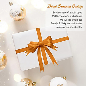 Orange Ribbon Gold Fall Ribbon for Gift Wrapping 3/8 in 25 Yards Wired Ribbon for Christmas Tree Thanksgiving Ribbon Silk Ribbon Craft Ribbon Wedding Party Valentine's Day Bouquet Decoration