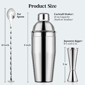 X Home Cocktail Shaker Set, Stainless Steel Bar Tool Set with 24 Ounce Margarita Shaker, Easy-to-Measure Jigger, 10-inch Mixing Spoon, Professional Drink Mixer Set, Bartender Kit Gifts