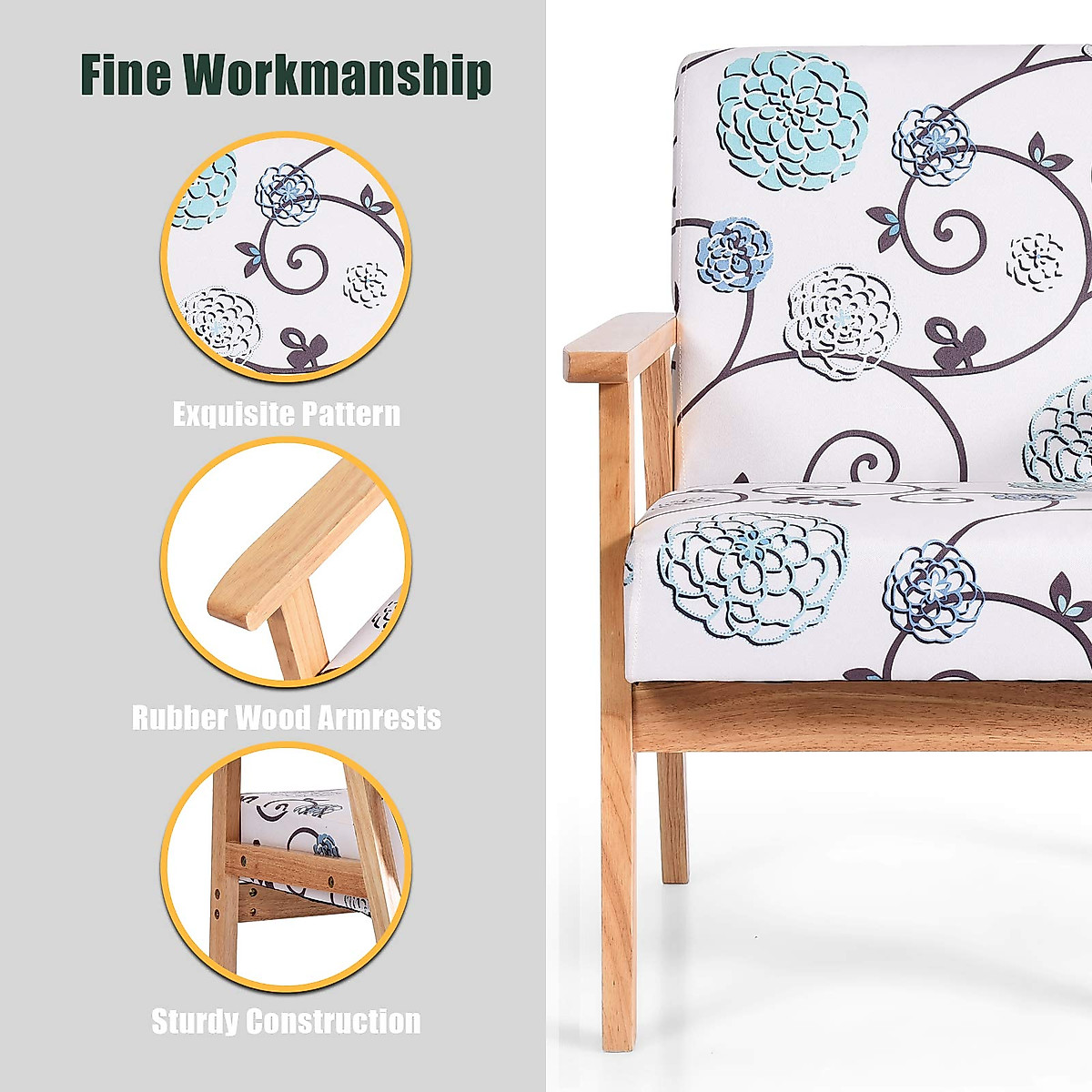 POWERSTONE Modern Accent Chair - Set of 2 Fabric Accent Arm Chair Upholstered Single Sofa with Wooden Legs for Living Room, Dinning Room, Club and Office, White