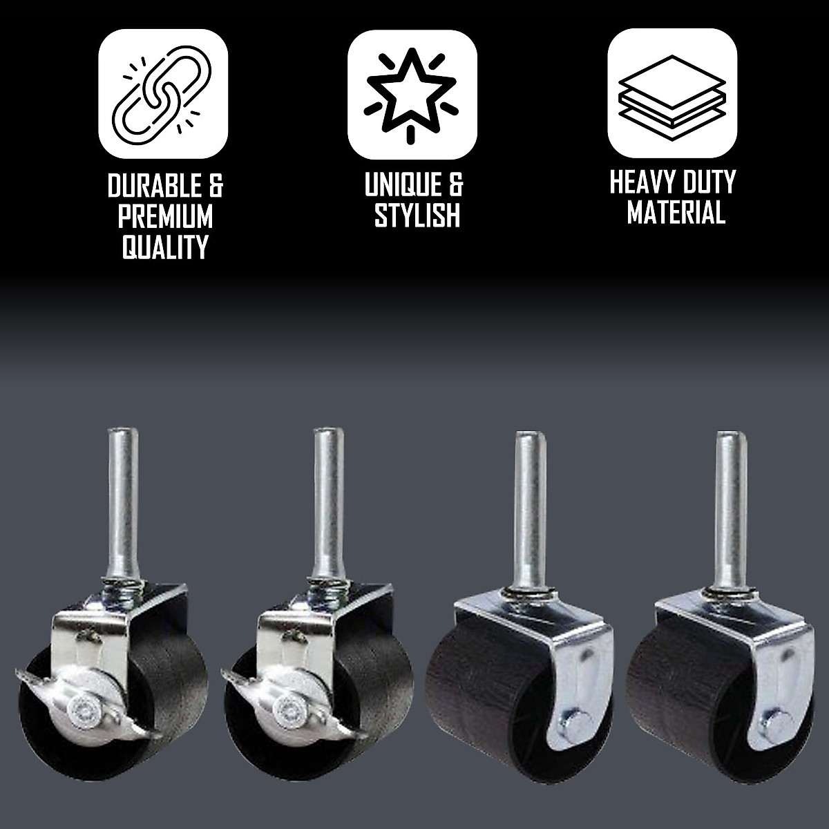 King's Brand Heavy Duty Caster Wheels for Bed Frame ~Set of 4~ (2 Locking & 2 None Locking)