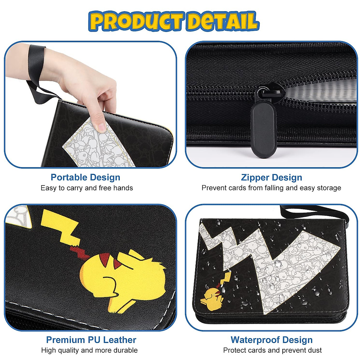 Grehge ing Cards Binder for PTCG Cards - Holder Books Case Folder Album with Sleeves - Gifts for Boys & Girl (Jumping)