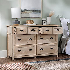 Walker Edison Modern Farmhouse 6-Drawer Framed Dresser with Half-Moon Handles, 52 Inch, White Oak