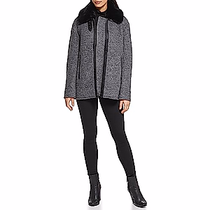 Kenneth Cole Women's Faux Trim Jacket, Fur Collar Charcoal, X-Small