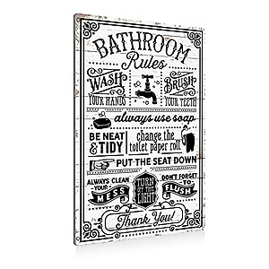 BEASTZHENG Funny Bathroom Rules Metal Tin Sign Wall Decor - Farmhouse Bathroom Quote Tin Sign for Toilet Restroom Washroom Home Decor Gifts