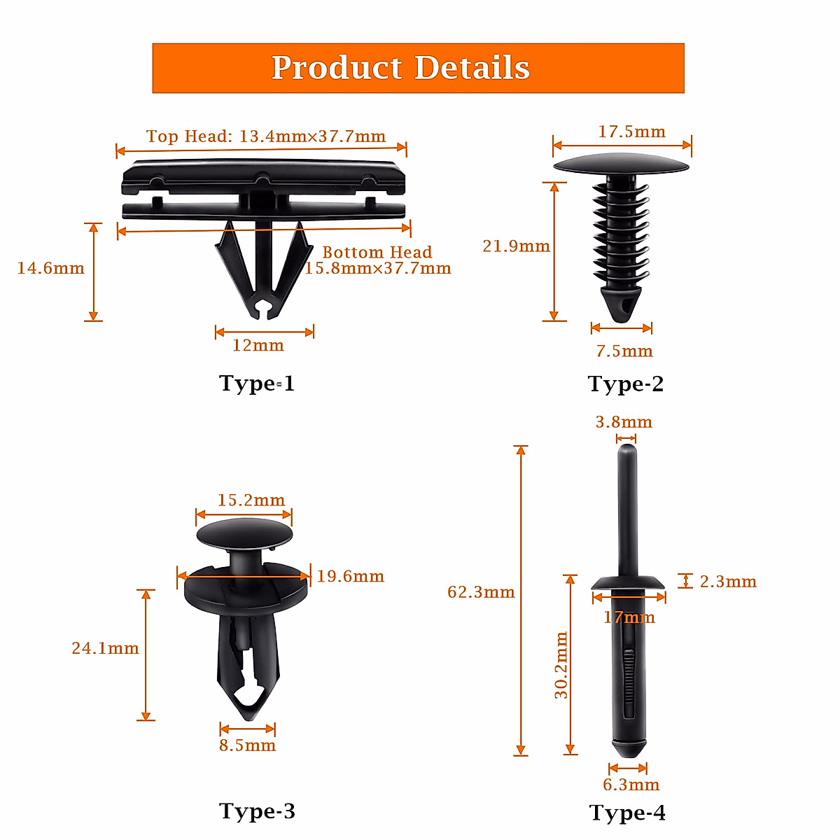4 in 1 Wrangler Grille Fastener Retainer Clips, Fender Flare & Rocker Moulding Push-Type Clip, Fit 2007-2022 Wrangler&2005-2010 Grand Cherokee-125PCS