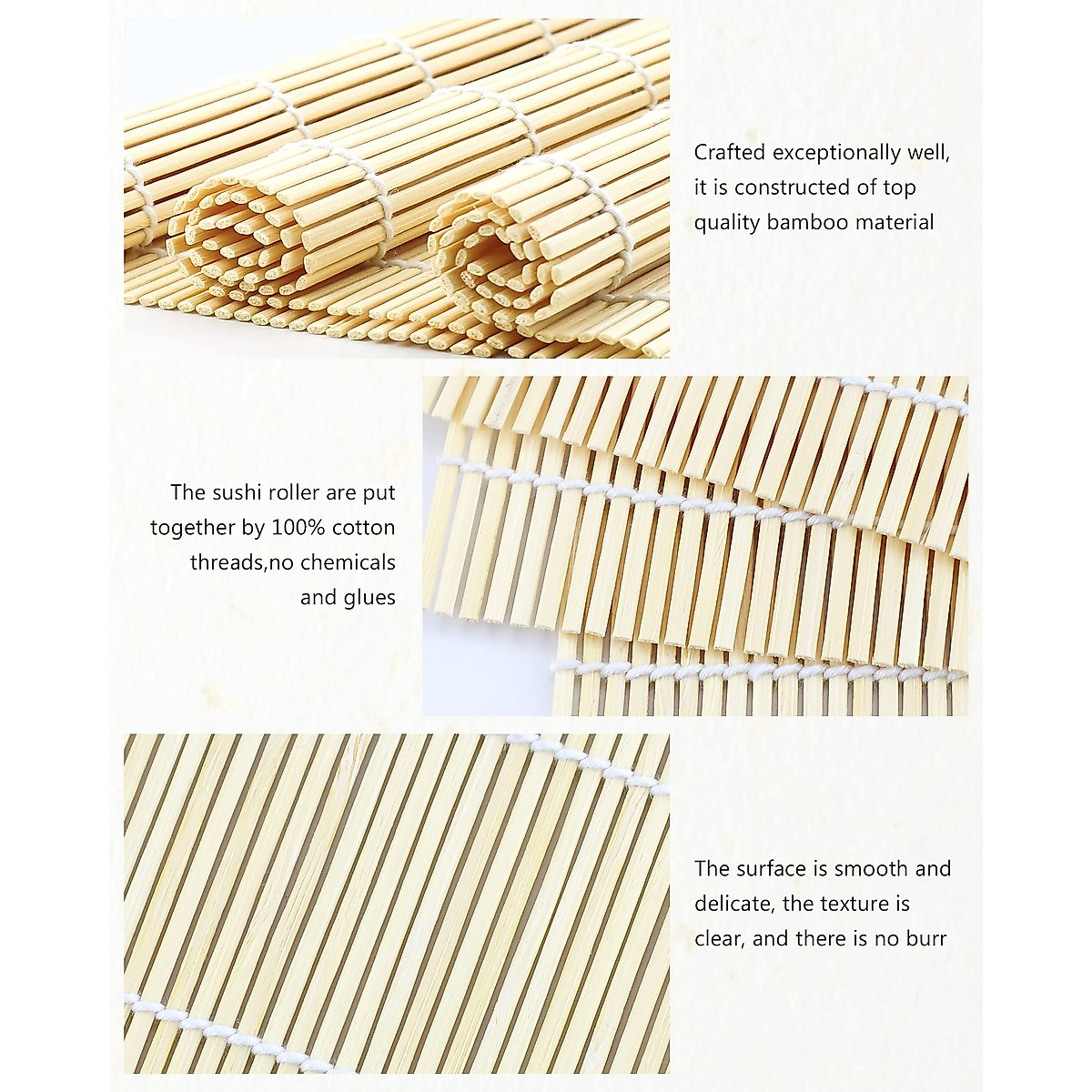 JIALEEY Bamboo Sushi Rolling Mat, 9.5x9.5 Inch, 4 PCS Set