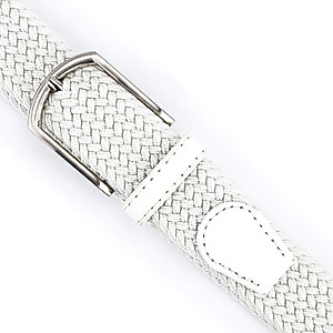 Braided Canvas Woven Elastic Stretch Belts for Men/Women/Junior with Multicolored (White, Medium/32-34" Waist)