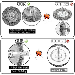 15 Pack Wire Brush for Drill Set,Wheel Brush,Cup Brush, Pen Brush Set for Drill 1/4 Inch Hex Shank,Coarse Crimped Carbon Steel Wire Wheel for Remove Paint,Rust