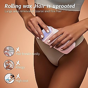 Wax Roller,Roll On Wax Kit,99% Hair Removal Rate,Roll on Wax for Larger Areas of the Body.Home Waxing Kit for Women,Soft Wax kit for sensitive Skin (pink)