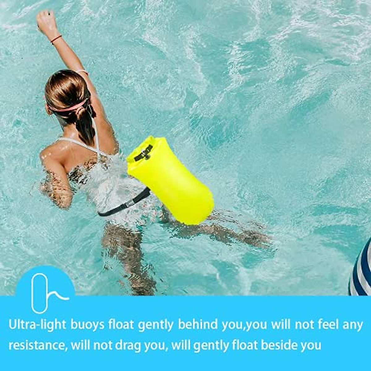 YW 2 Pack 20L Waterproof Dry Bags Swim Bouy Float Swimming Marine Safety Inflatable Bubble Bag Visible with Storage Space & Adjustable Waist Belt,Lightweight for Swimmer,Training,Kayaking,Snorkeling