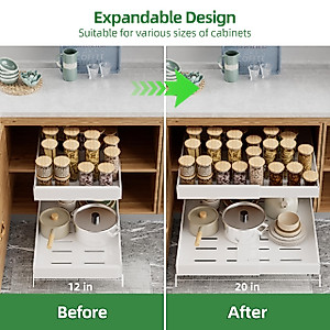 ALANSON 2 Pack Pull Out Cabinet Organizer 21 inch Deep,Expandable Pull out Drawers for Cabinets Adhesive with Film, No Drill Slide Out Drawers for Kitchen Cabinets