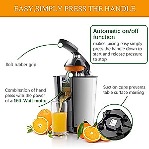 Homeleader Electric Citrus Juicer - Powerful Electric Orange Juicer, Lemon Squeezer with Two Cones, Powerful Motor for Grapefruits, Orange and Lemon, Black
