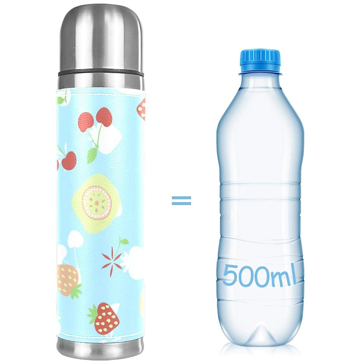 Stainless Steel Leather Vacuum Insulated Mug Flowers Thermos Water Bottle for Hot and Cold Drinks Kids Adults 16 Oz