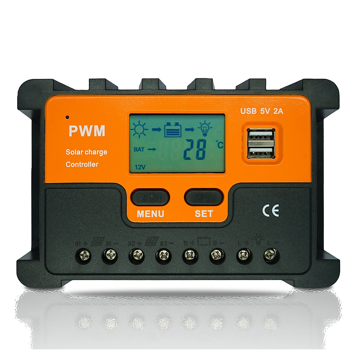 POWLSOJX 80A PWM 48V Solar Charge Controllers with Multi-Protection & LCD Display & 5V USB Output Solar Panel Charger with Temp Sensor (12/24/48V 80A)