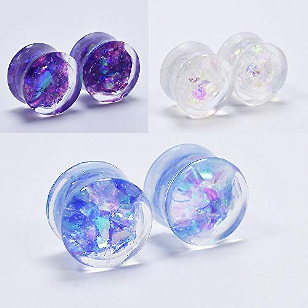 JIAPEIJIA 6Pcs Color Sequin Acrylic Ear Tunnel Piercings and Gauge Double Flared Plug 2g-1'' (00g(10mm))