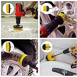 Auto Detailing Drill Brush Set, 4pcs Wheel Cleaner Brushes, Car Cleaner Wash Brush Supplies Kit for Tire, Car Mats, Floor Mat, Bathroom and Auto Power Scrubber Brush Cleaning Sets.
