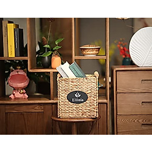 Storage Basket with Wooden Handles Made of Water Hyacinth Woven - Farm, Drawer, Wardrobe, Warehouse, Multipurpose Collapsible Storage Organizer, 4-Pack,Natural Water Hyacinth Color, Ellinia