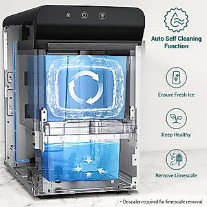 Gevi Household V2.0 Countertop Gemi Nugget Ice Maker | Self-Cleaning Pellet Ice Machine | Stainless Steel Housing |16.7''H Fits Perfectly Under Wall Cabinet | Black with Viewing Window