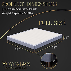 yoyomax Full Size Bed Frame, Classic Wood Platform Slats Support/Mattress Foundation/Tool-Free Assembly within 10 Mins/No Box Spring Needed, Elegant Gray