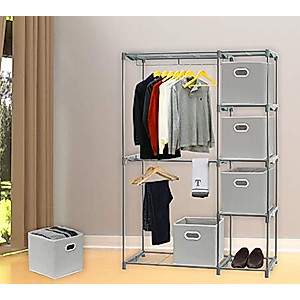 6 Pack - SimpleHouseware Foldable Cube Storage Bin with Handle, Grey