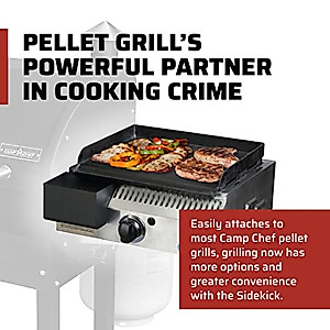 Camp Chef Sidekick Grill Accessory, Flat Top Griddle Included, 14" Cooking System Compatible, Stainless/Black & Competition Blend BBQ Pellets, Hardwood Pellets, Smoke, Bake, Roast